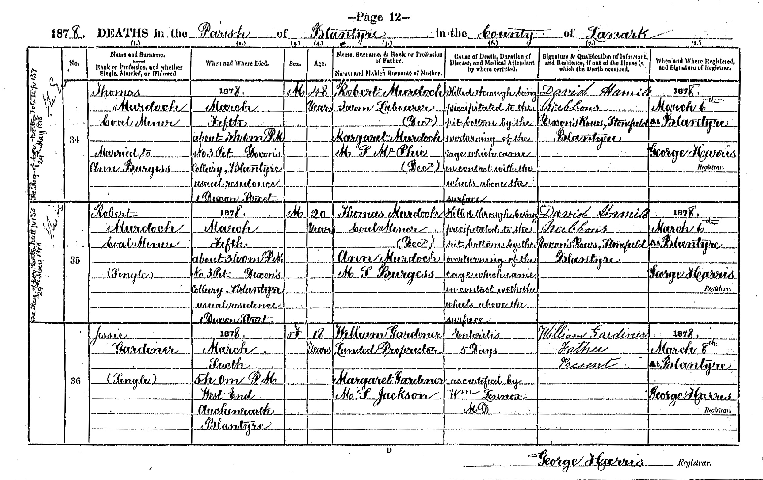 1878 Dixons Pit Disaster - Blantyre Project - Official History, Lanarkshire
